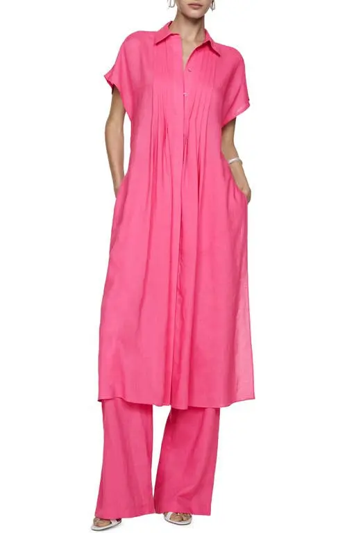 Mango Pleated Side Slit Midi Shirtdress