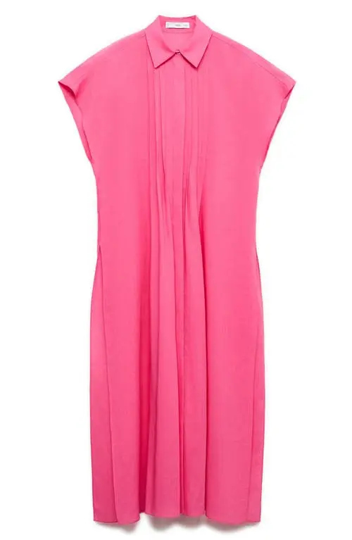 Mango Pleated Side Slit Midi Shirtdress