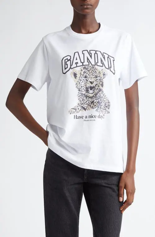 GANNI Leopard Graphic T-shirt - White/leopard