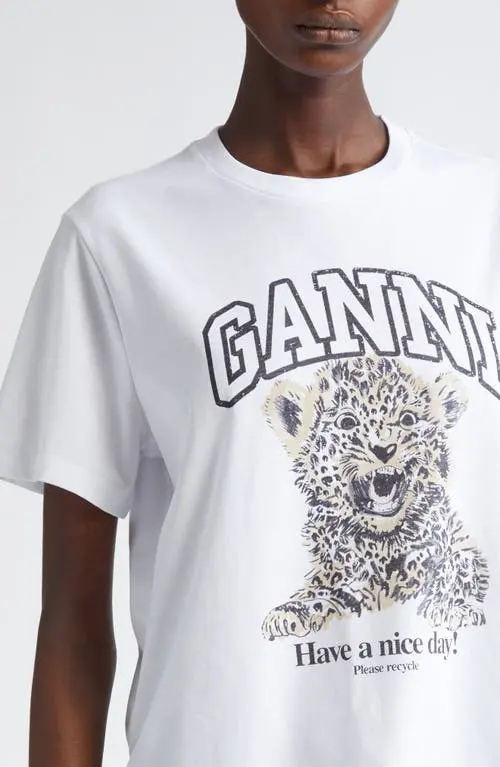 GANNI Leopard Graphic T-shirt - White/leopard
