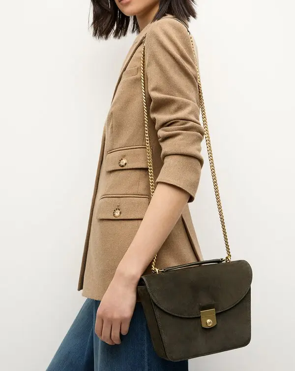 Veronica Beard Double Link Suede Flap Bag