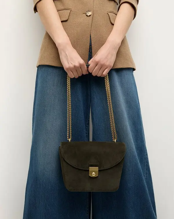 Veronica Beard Double Link Suede Flap Bag