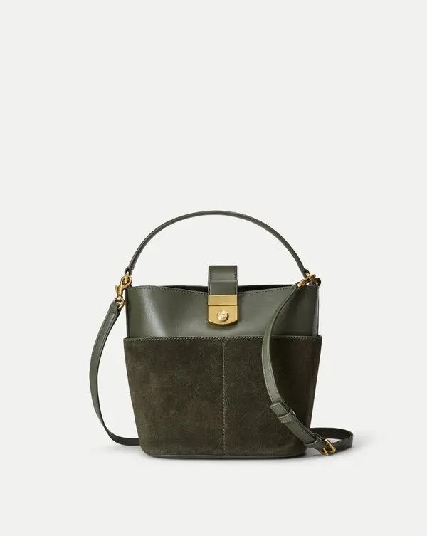 Veronica Beard Small Crest Lock Suede Bucket Bag