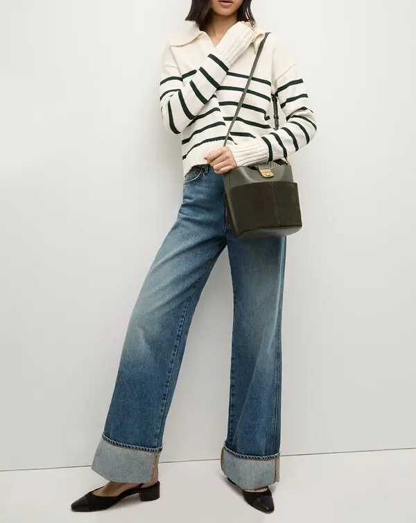 Veronica Beard Small Crest Lock Suede Bucket Bag