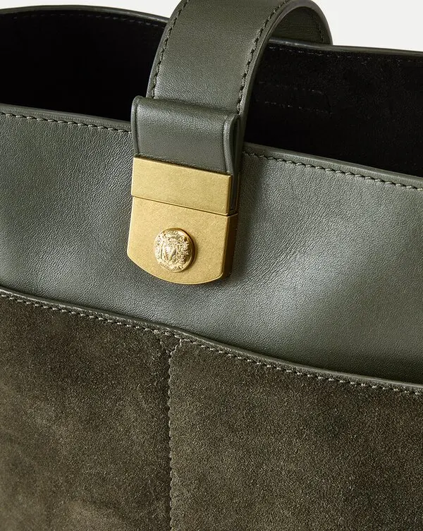 Veronica Beard Small Crest Lock Suede Bucket Bag