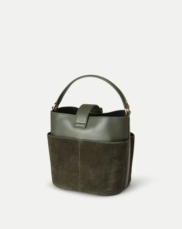 Veronica Beard Small Crest Lock Suede Bucket Bag