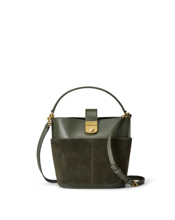 Veronica Beard Small Crest Lock Suede Bucket Bag