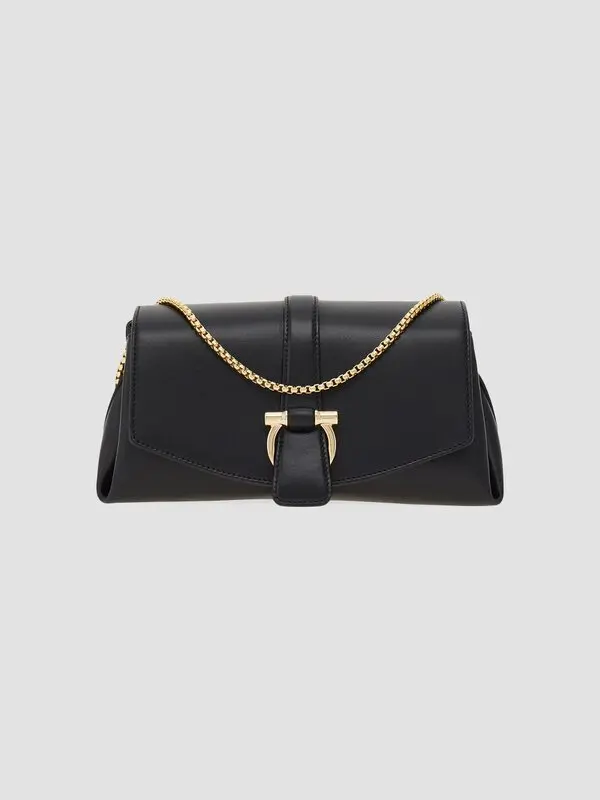 FERRAGAMO New Line Leather Shoulder Bag - Nero