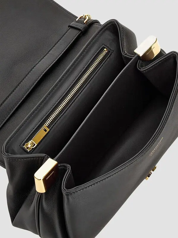 FERRAGAMO New Line Leather Shoulder Bag - Nero