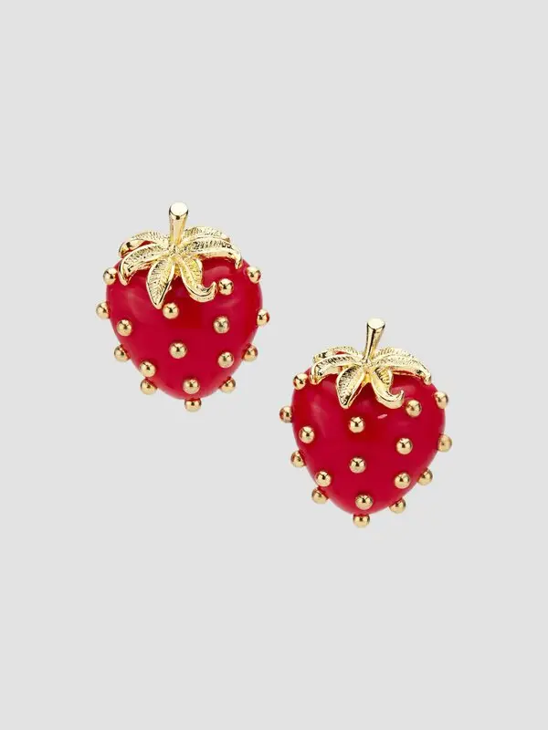 KENNETH JAY LANE Goldtone & Enamel Strawberry Clip-on Earrings - Red