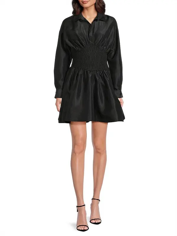 hutch dolan long-sleeve smocked-waist mini dress Hutch Smocked Long Sleeve Mini Dress