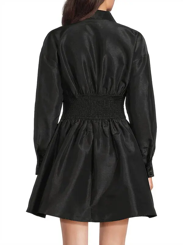 hutch dolan long-sleeve smocked-waist mini dress Hutch Black Polyester Smocked Mini Dress Size M