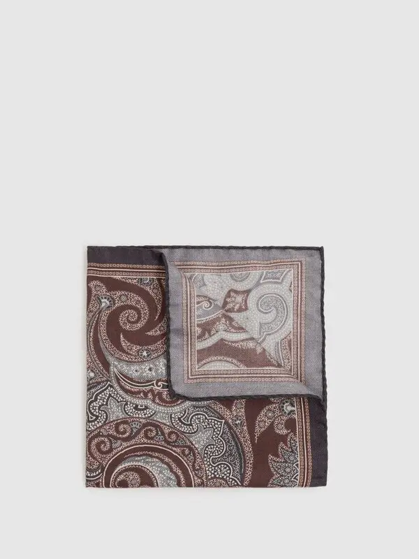REISS Cassianochocolate Lucca Silk Hybrid Print Pocket Square - Brown
