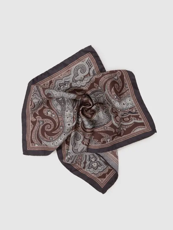 REISS Cassianochocolate Lucca Silk Hybrid Print Pocket Square