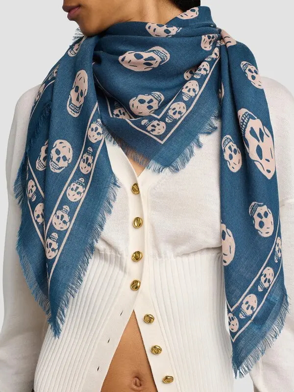 Alexander McQueen Skull Wool Scarf - Workers Blue