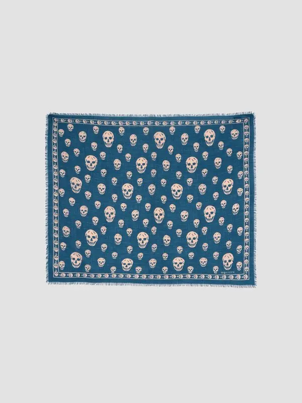 Alexander McQueen Skull Wool Scarf - Workers Blue