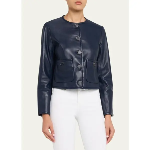 Veronica Beard Andrea Leather Jacket - Navy
