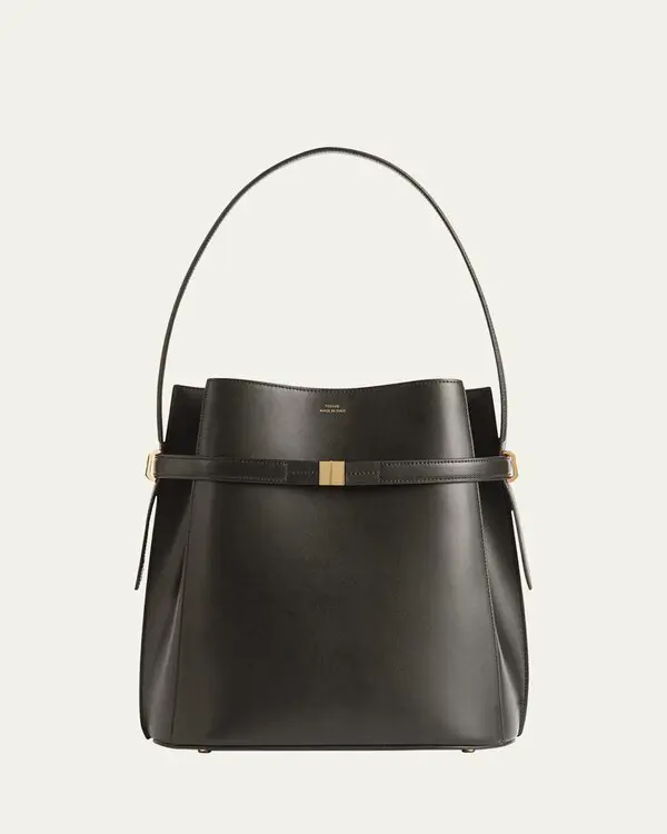 TOTEME Belted Napa Leather Bucket Bag - Bark