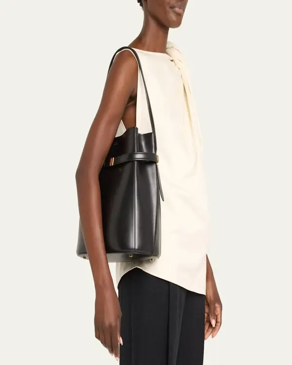 TOTEME Belted Napa Leather Bucket Bag - Bark