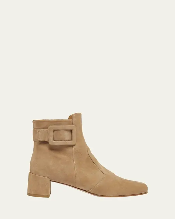ROGER VIVIER Tres Vivier Buckle Ankle Booties - Brown