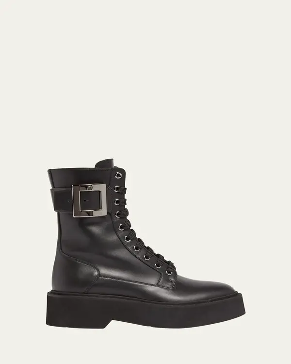 ROGER VIVIER Viv Rangers Leather Combat Boots