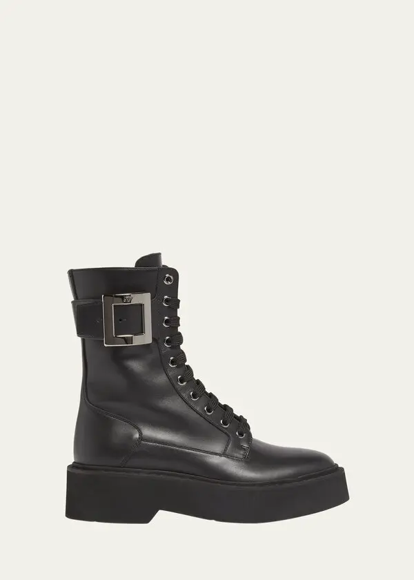 ROGER VIVIER Viv Rangers Leather Combat Boots