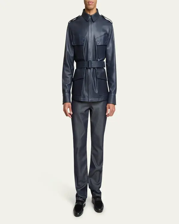 Givenchy Leather Safari Jacket Night Blue Editorialist - Main Image
