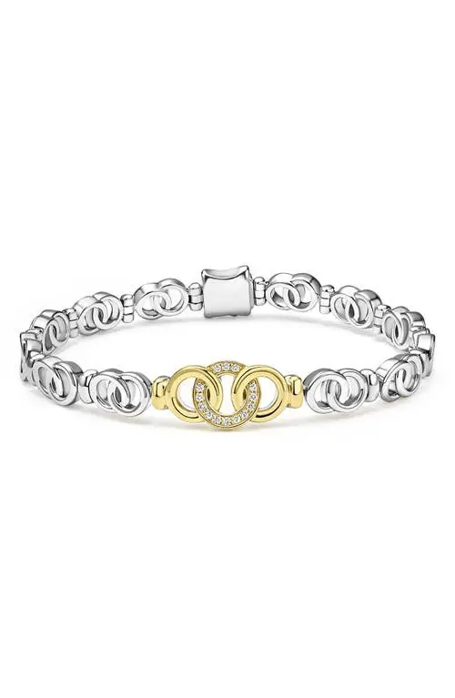 Lagos Signature Caviar Diamond Link Bracelet - Two-tone