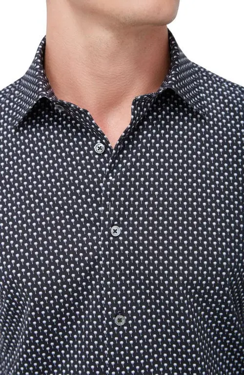 Bugatchi Miles Ooohcotton® Palm Print Short Sleeve Button-up Shirt - Black