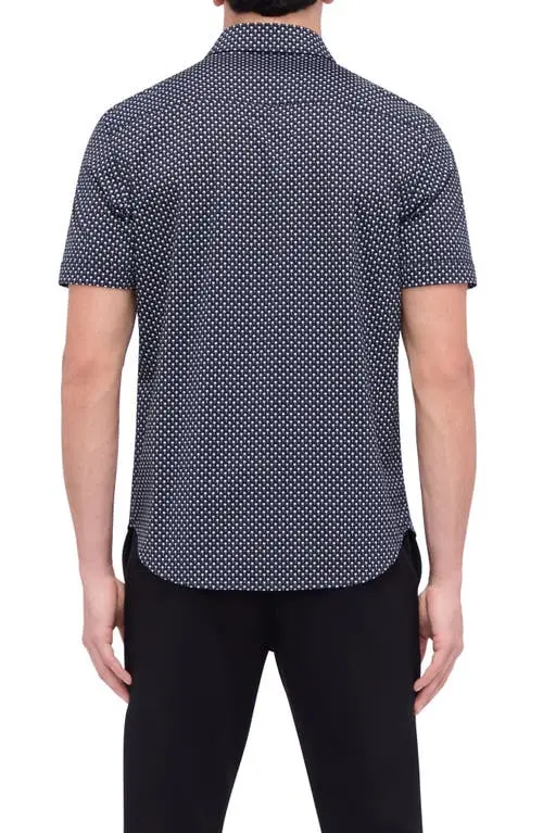Bugatchi Miles Ooohcotton® Palm Print Short Sleeve Button-up Shirt - Black