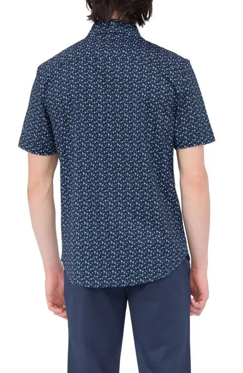 Bugatchi Miles Ooohcotton® Barware Print Short Sleeve Button-up Shirt - Navy