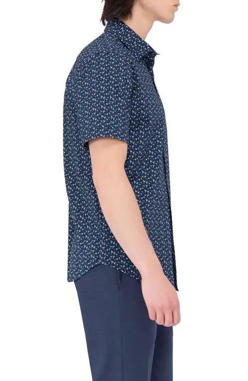 Bugatchi Miles Ooohcotton® Barware Print Short Sleeve Button-up Shirt - Navy