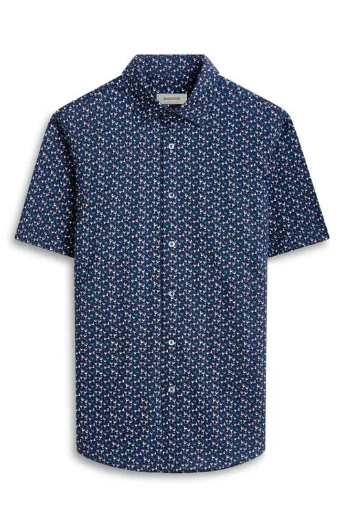 Bugatchi Miles Ooohcotton® Barware Print Short Sleeve Button-up Shirt - Navy