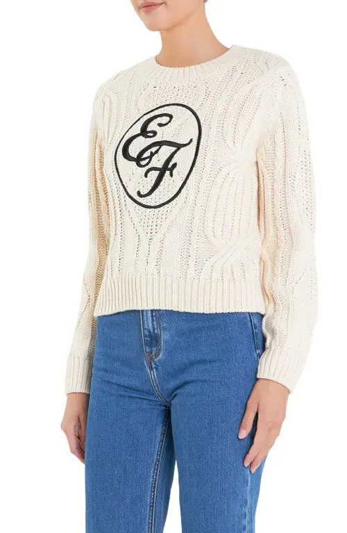 English Factory Embroidered Cable Stitch Sweater