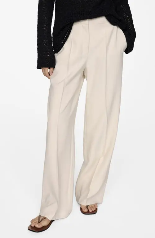 Mango Creased Wide Leg Trousers - Ecru