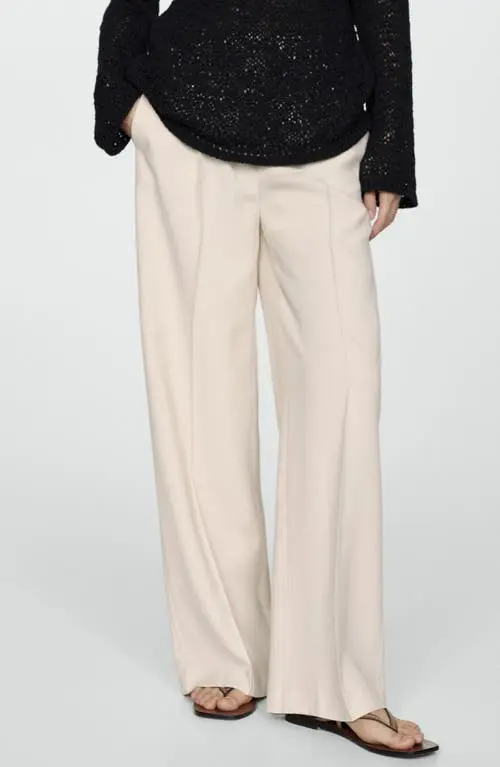 Mango Creased Wide Leg Trousers - Ecru