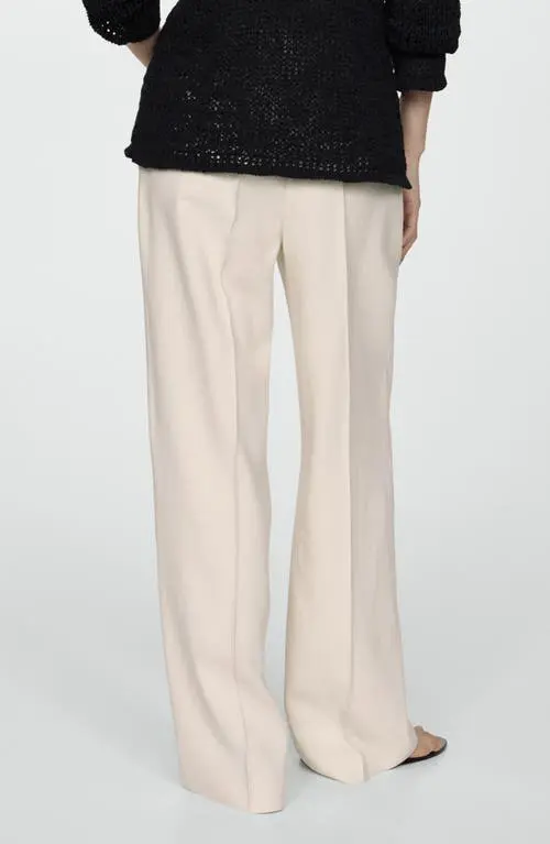 Mango Creased Wide Leg Trousers - Ecru
