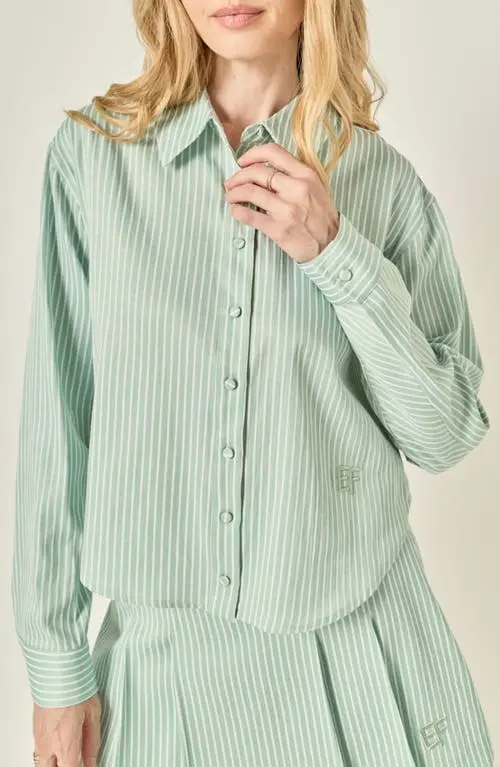 English Factory Striped Button-up Crop Shirt - Mint/white