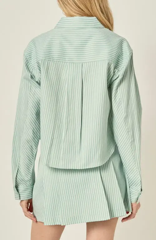 English Factory Striped Button-up Crop Shirt - Mint/white