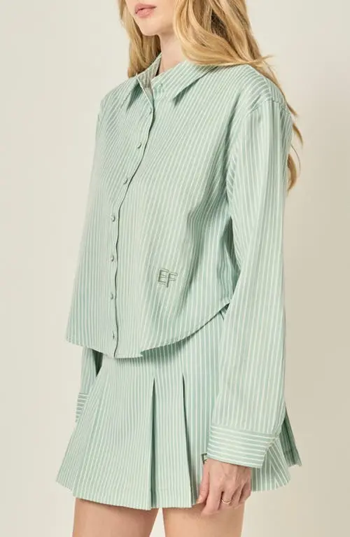 English Factory Striped Button-up Crop Shirt - Mint/white