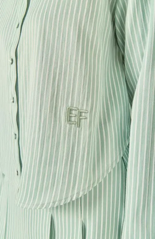 English Factory Striped Button-up Crop Shirt - Mint/white