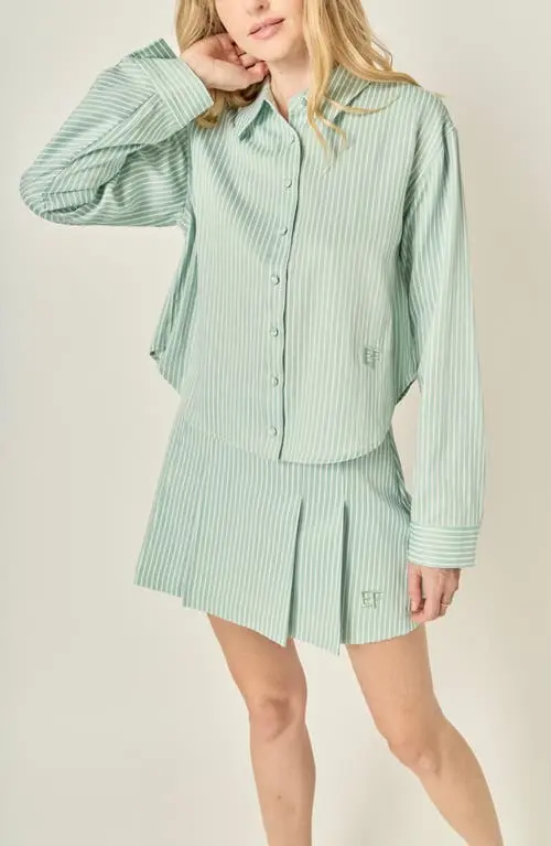 English Factory Striped Button-up Crop Shirt - Mint/white