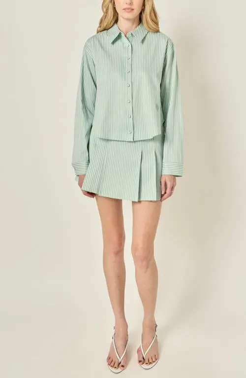 English Factory Striped Button-up Crop Shirt - Mint/white
