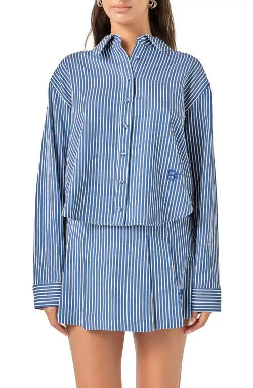 English Factory Striped Button-up Crop Shirt - Navy/white
