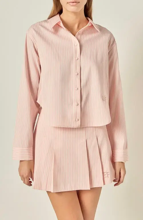 English Factory Striped Button-up Crop Shirt - Pink/white
