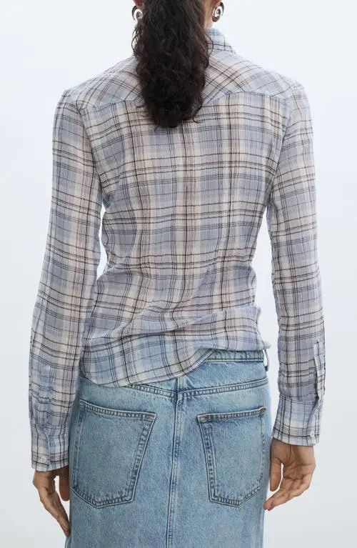 Mango Plaid Gauzy Button-up Shirt - Blue