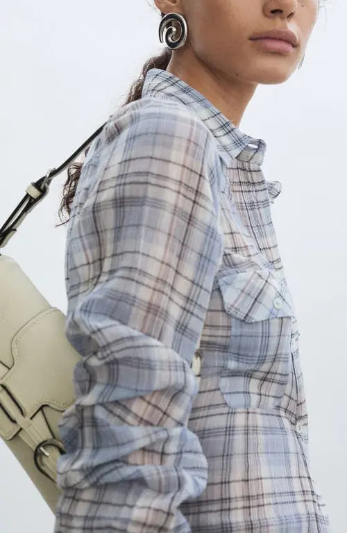 Mango Plaid Gauzy Button-up Shirt - Blue