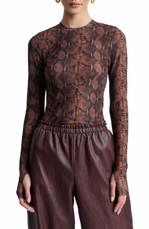 Avec Les Filles Animal Spot Mesh T-shirt - Brown-black Python