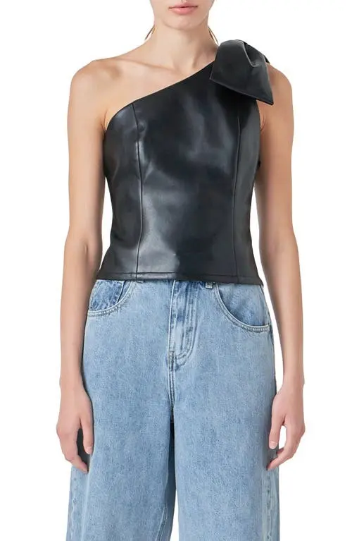 GREY LAB One-shoulder Faux Leather Top - Black