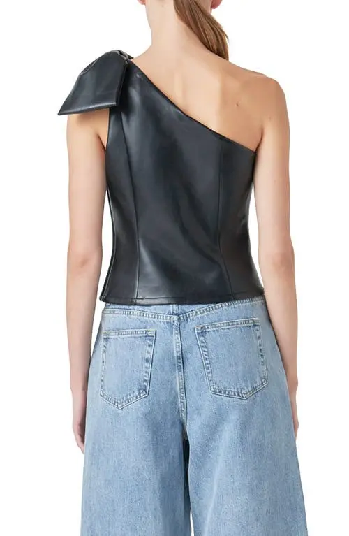 GREY LAB One-shoulder Faux Leather Top - Black